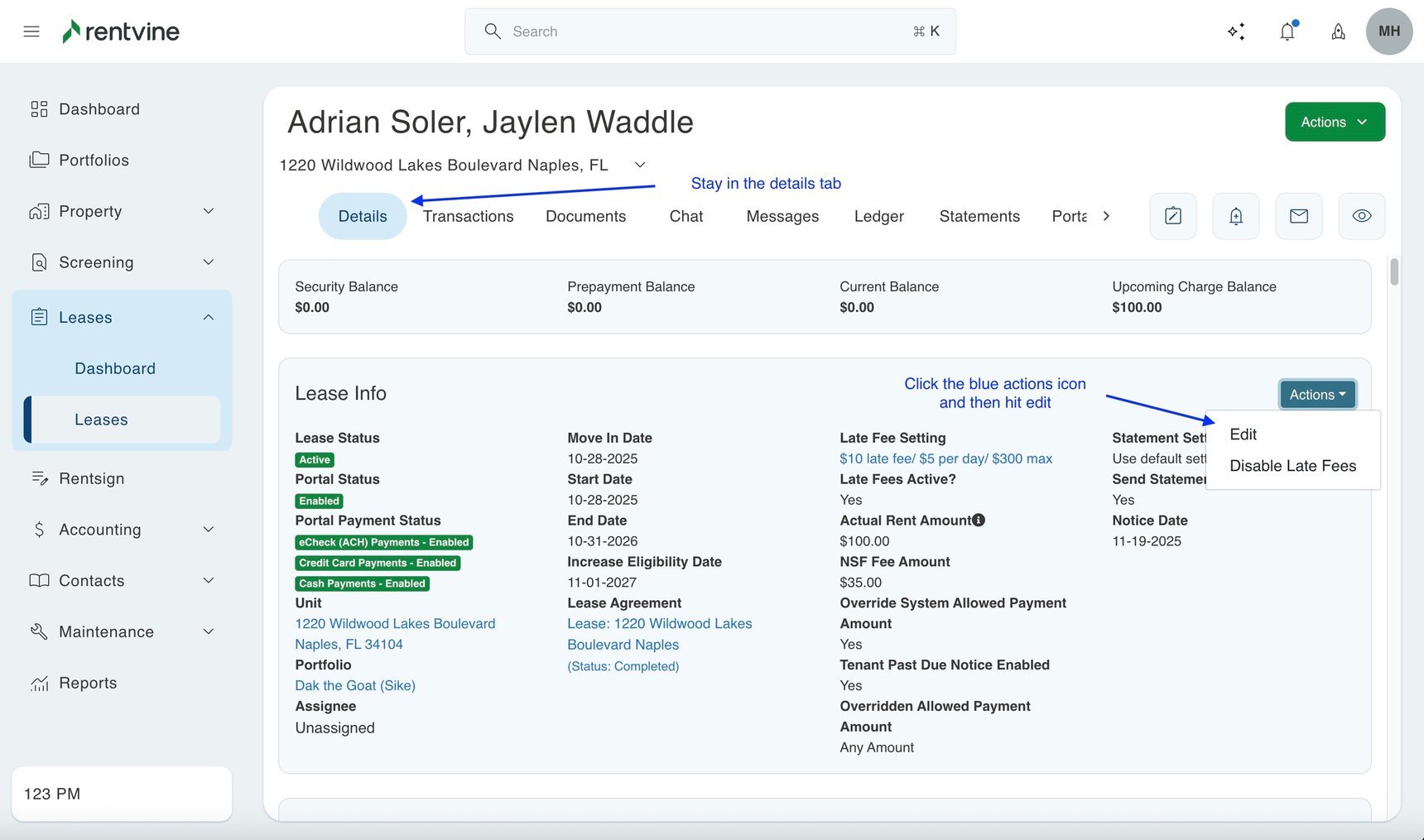 How to Edit the Late Fee Setting/Profile on a Lease