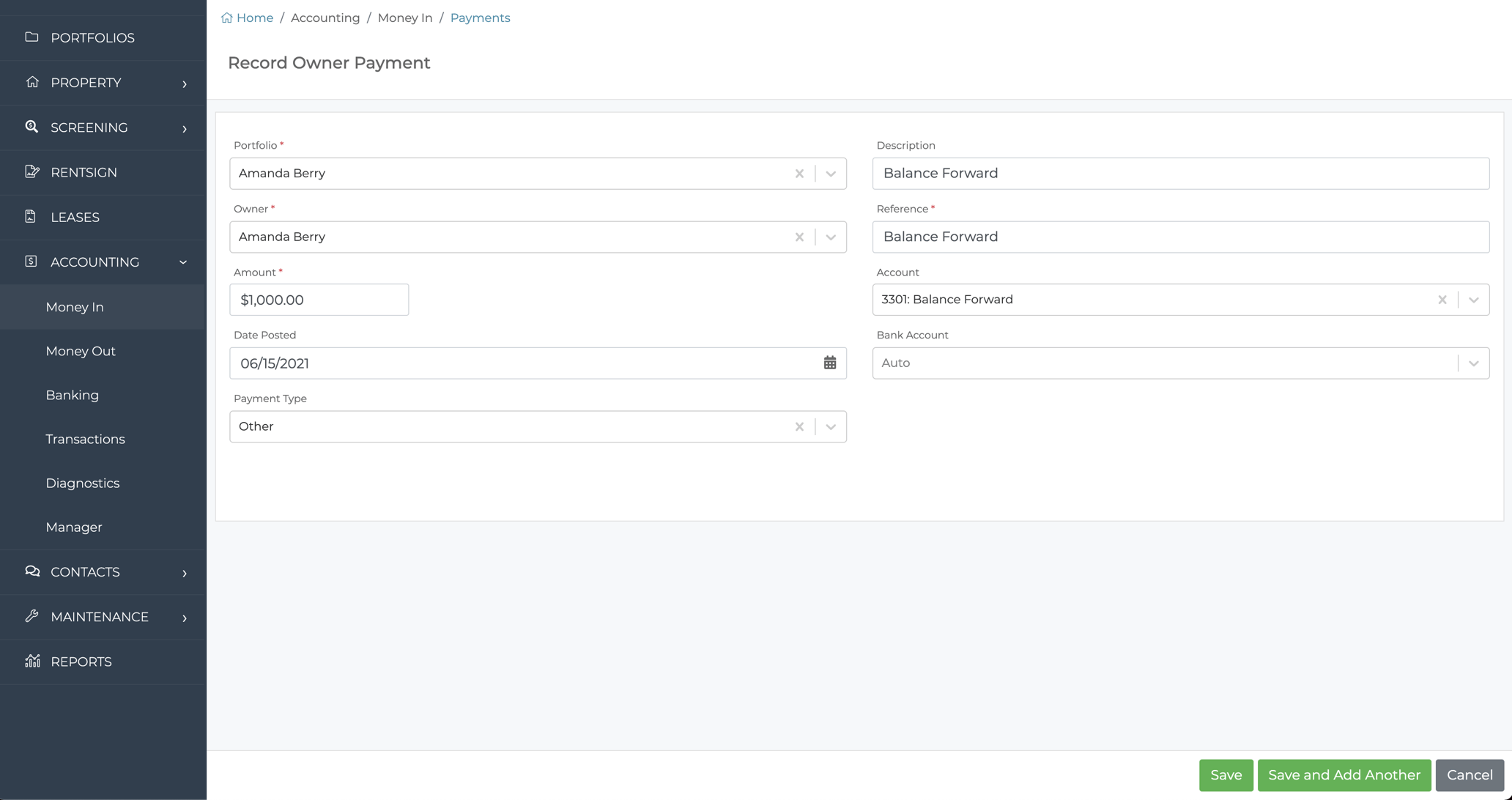 How to Balance Forward an Owner/Portfolio Ledger