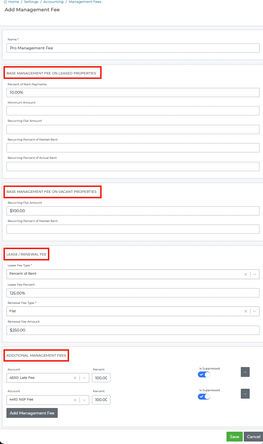 How to Setup Management Fees and Suppressed Fees