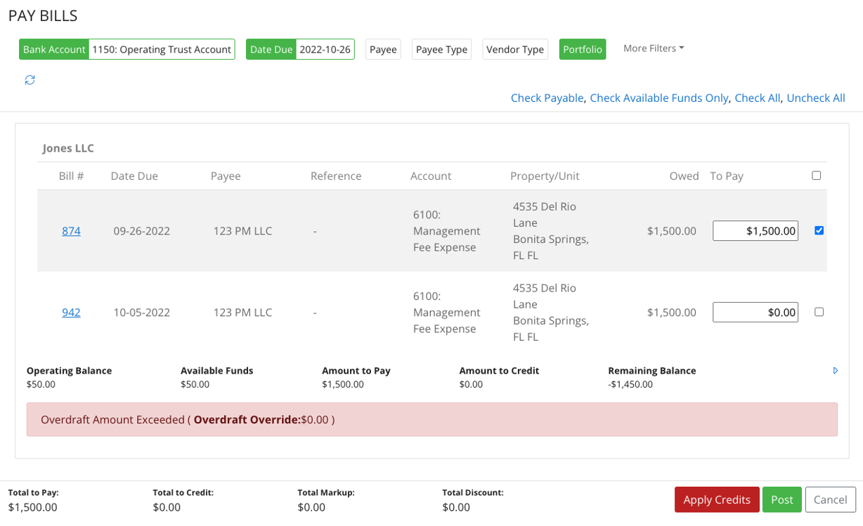 How to Edit the Overdraft Override Amount of a Portfolio