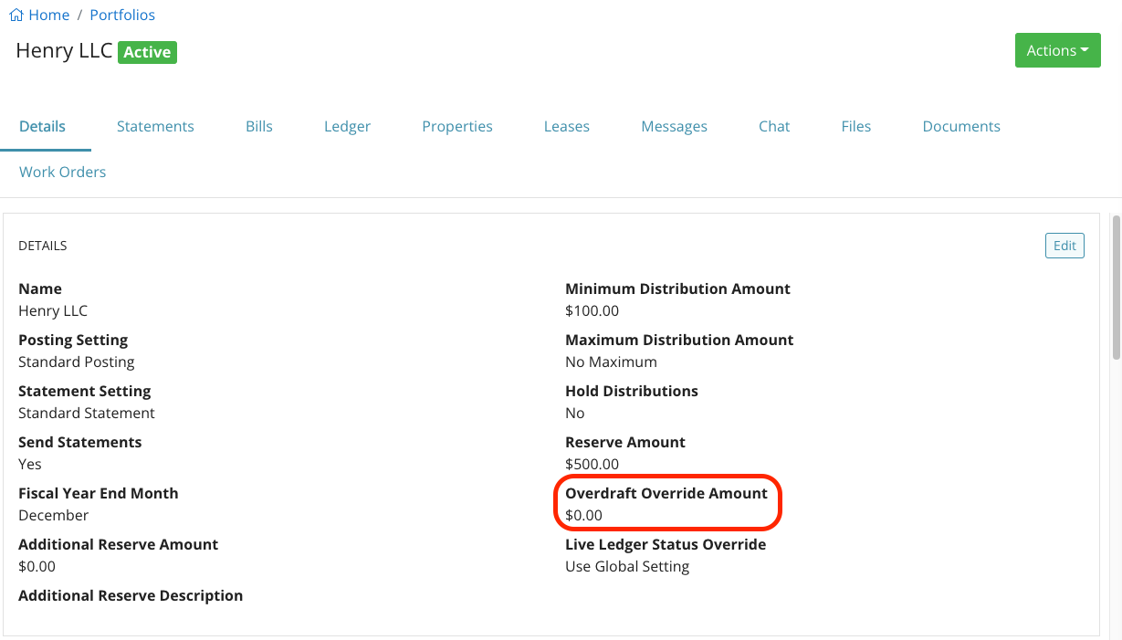 How to Edit the Overdraft Override Amount of a Portfolio