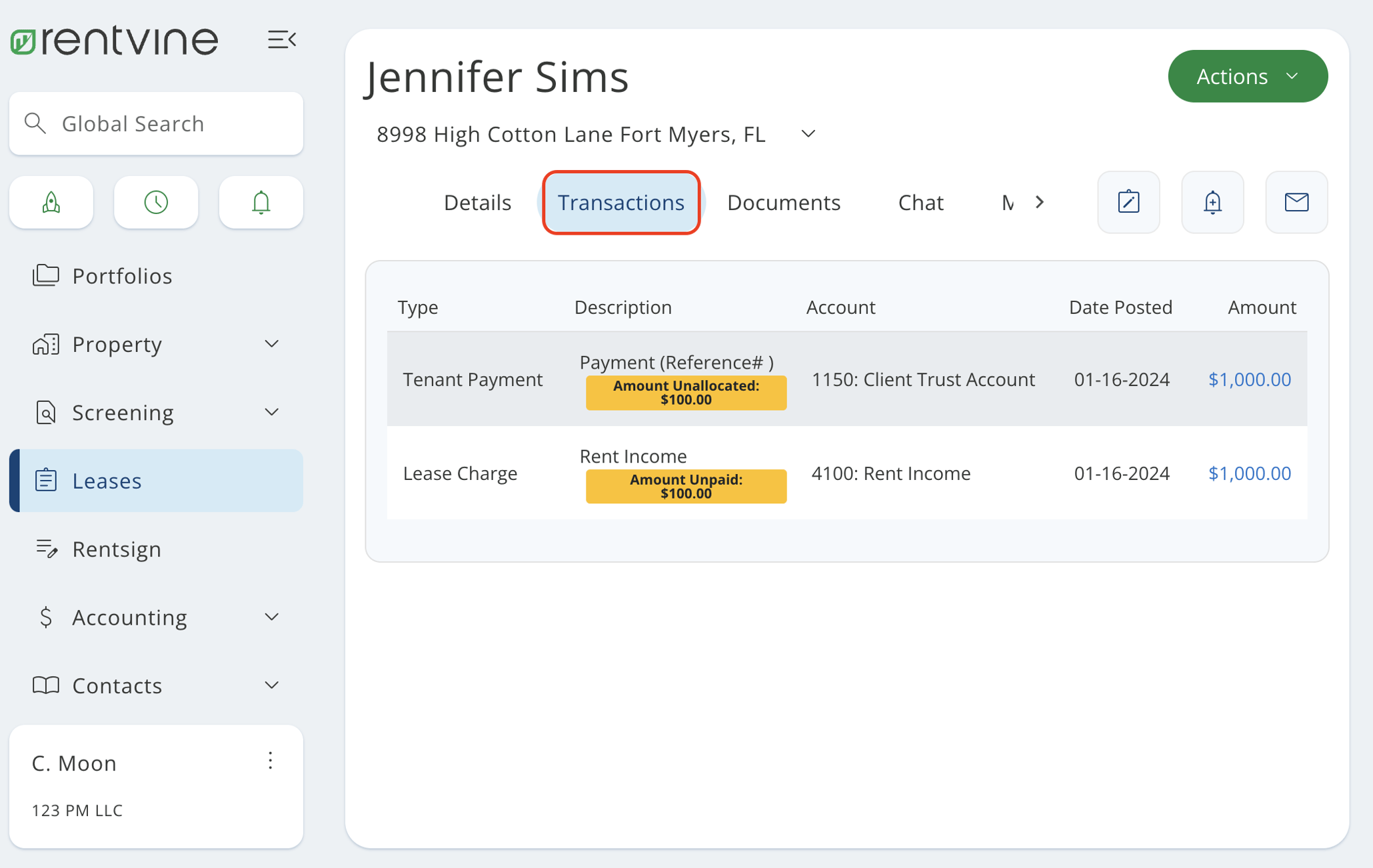 How to Void a Lease Charge that has a Payment Allocated to It