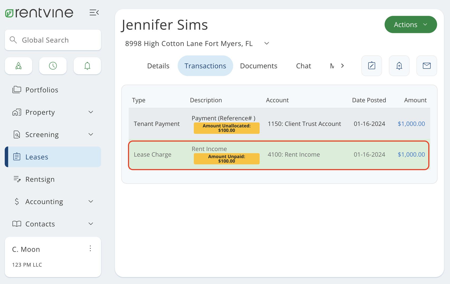How to Void a Lease Charge that has a Payment Allocated to It