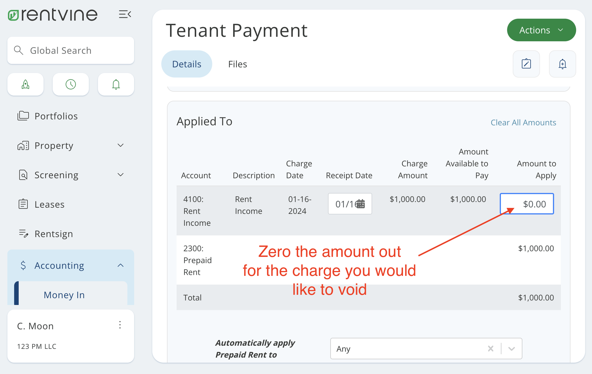 How to Void a Lease Charge that has a Payment Allocated to It