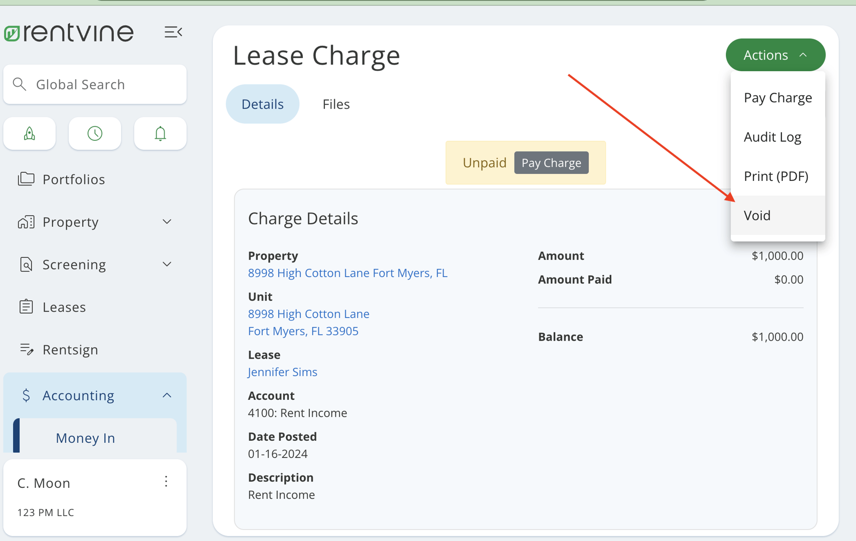How to Void a Lease Charge that has a Payment Allocated to It