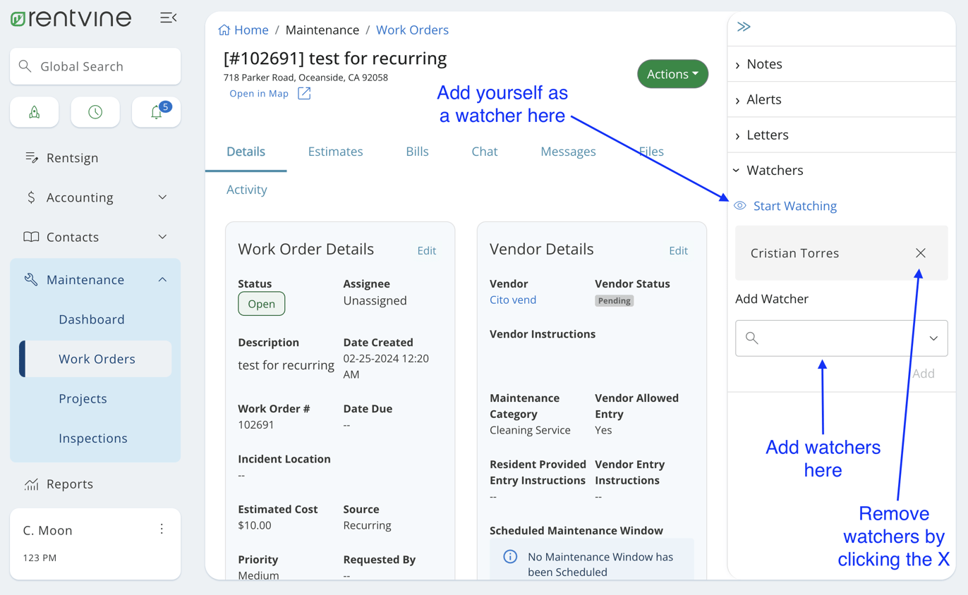 What is a Watcher on a Work Order?