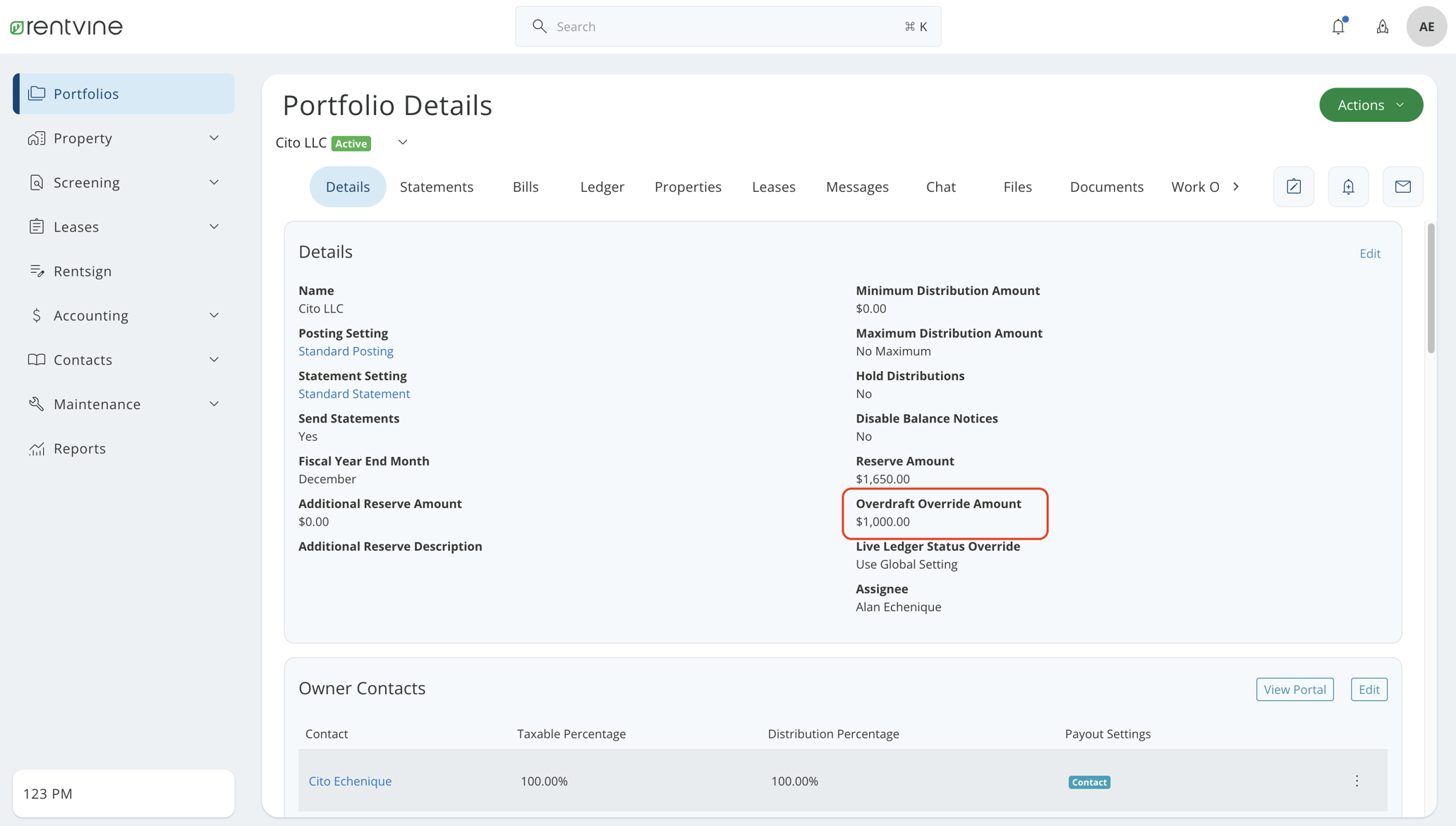 How to Edit the Overdraft Override Amount of a Portfolio