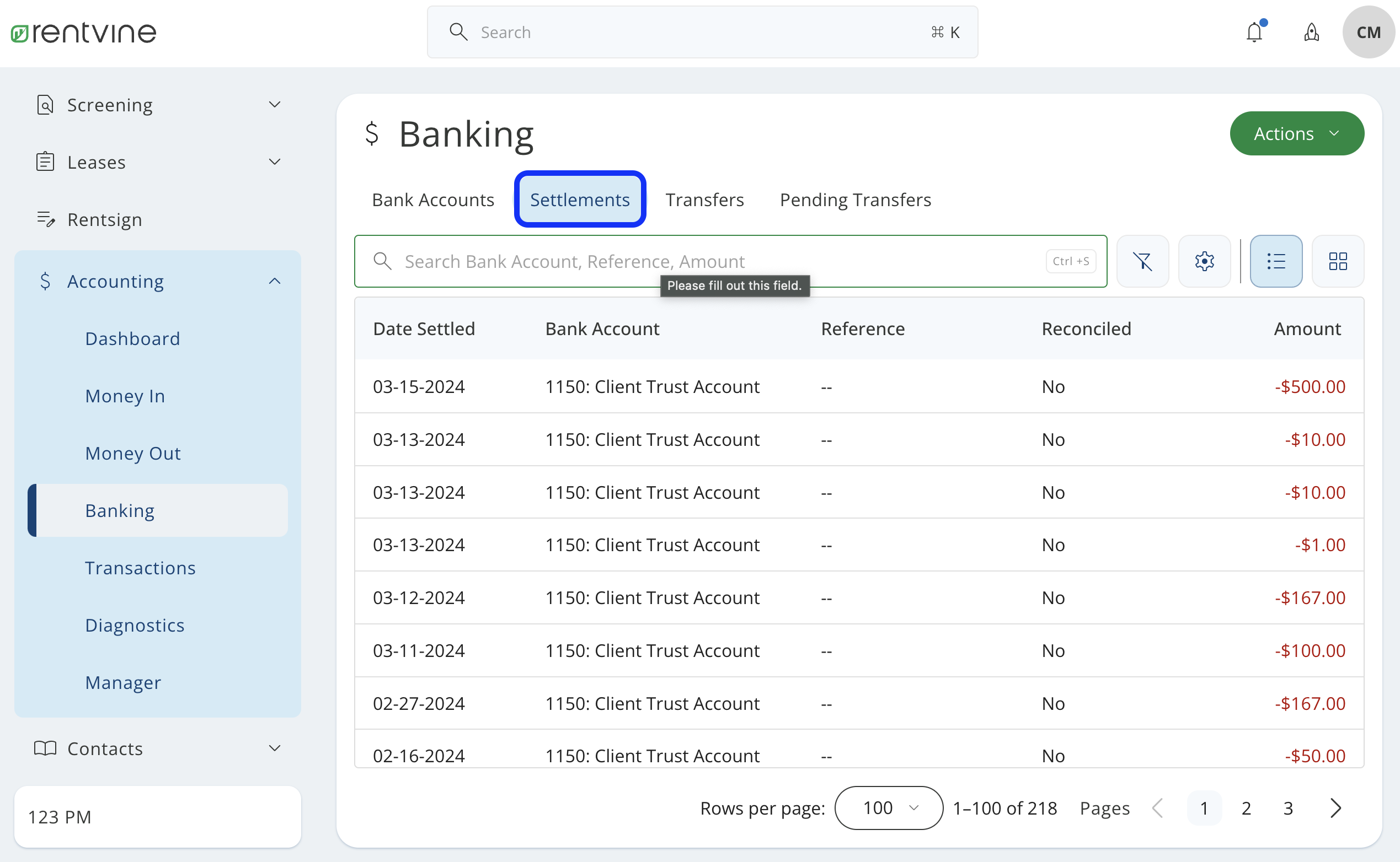 How to View Settlements in Rentvine
