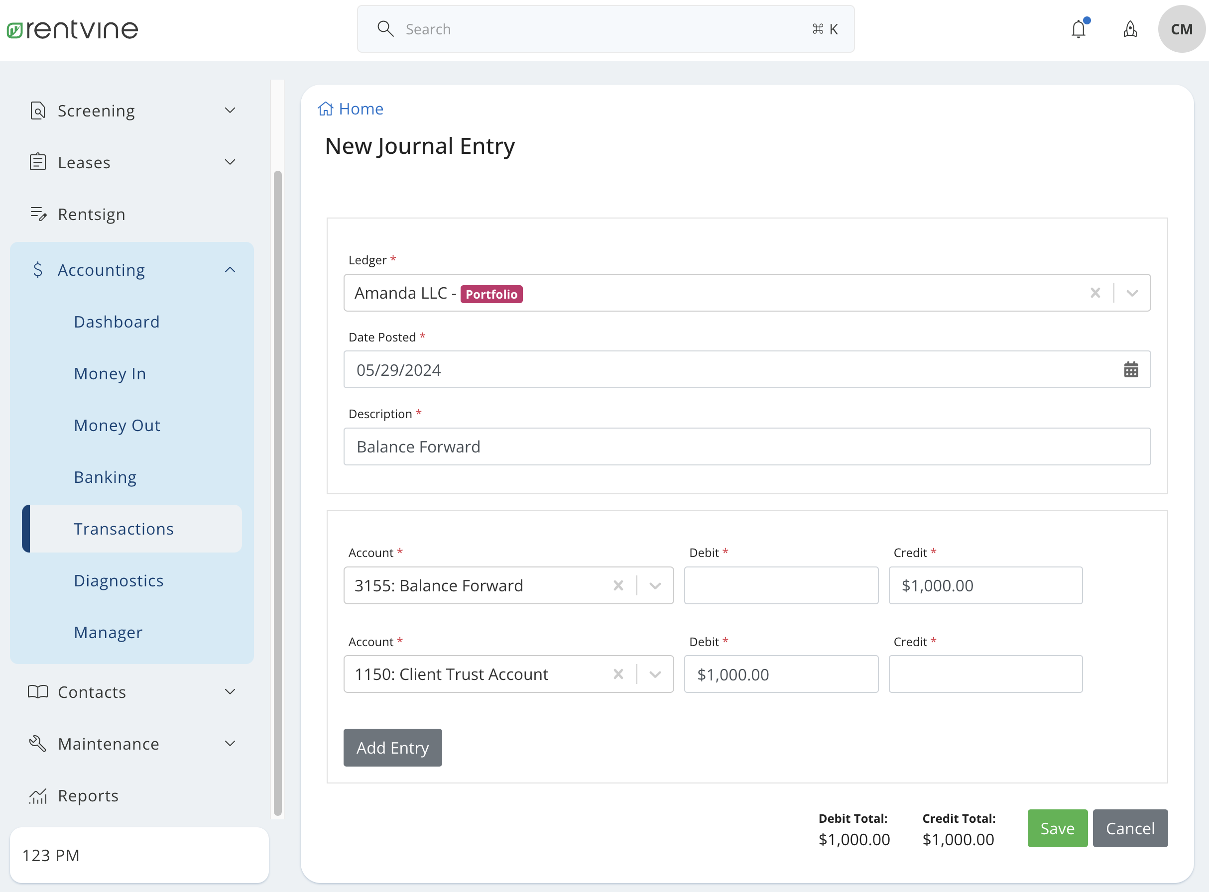 How to Balance Forward an Owner/Portfolio Ledger
