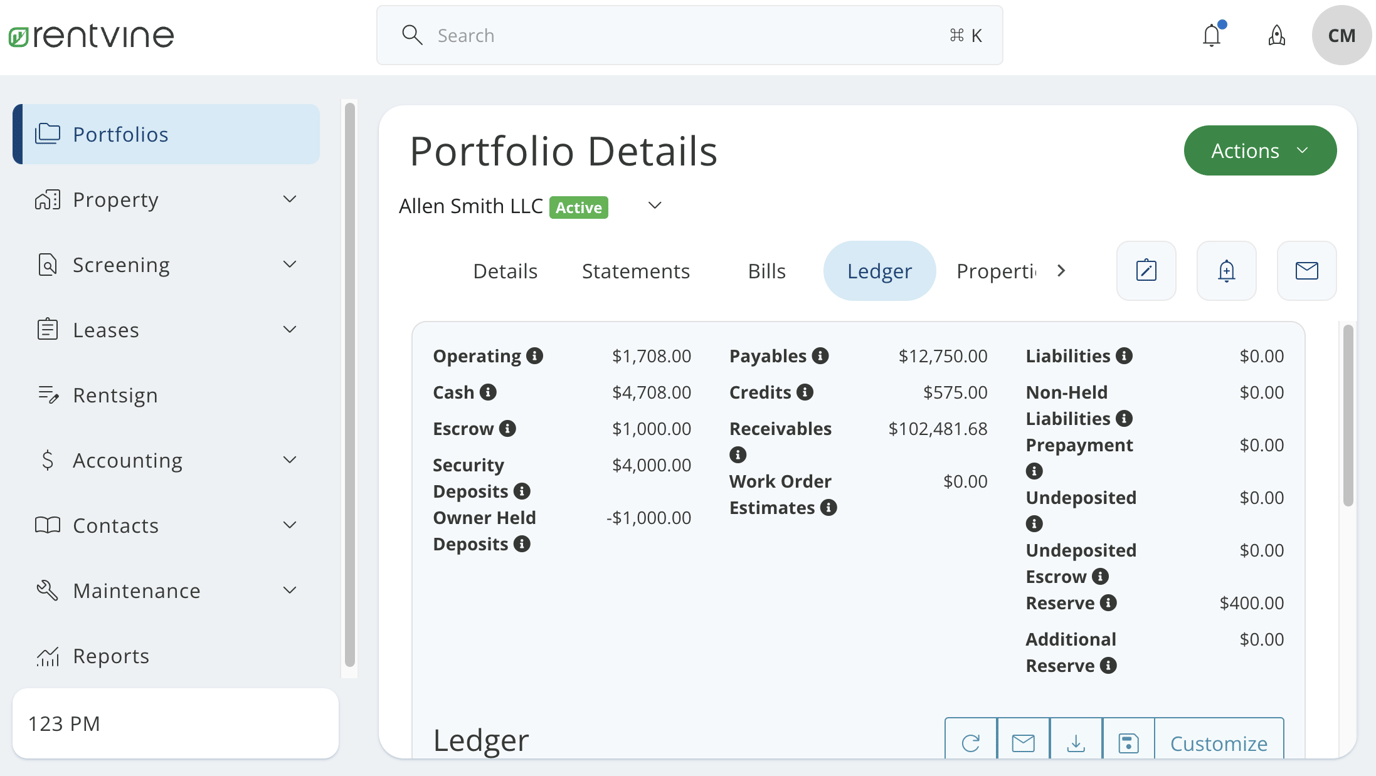 Portfolio Ledger Balances
