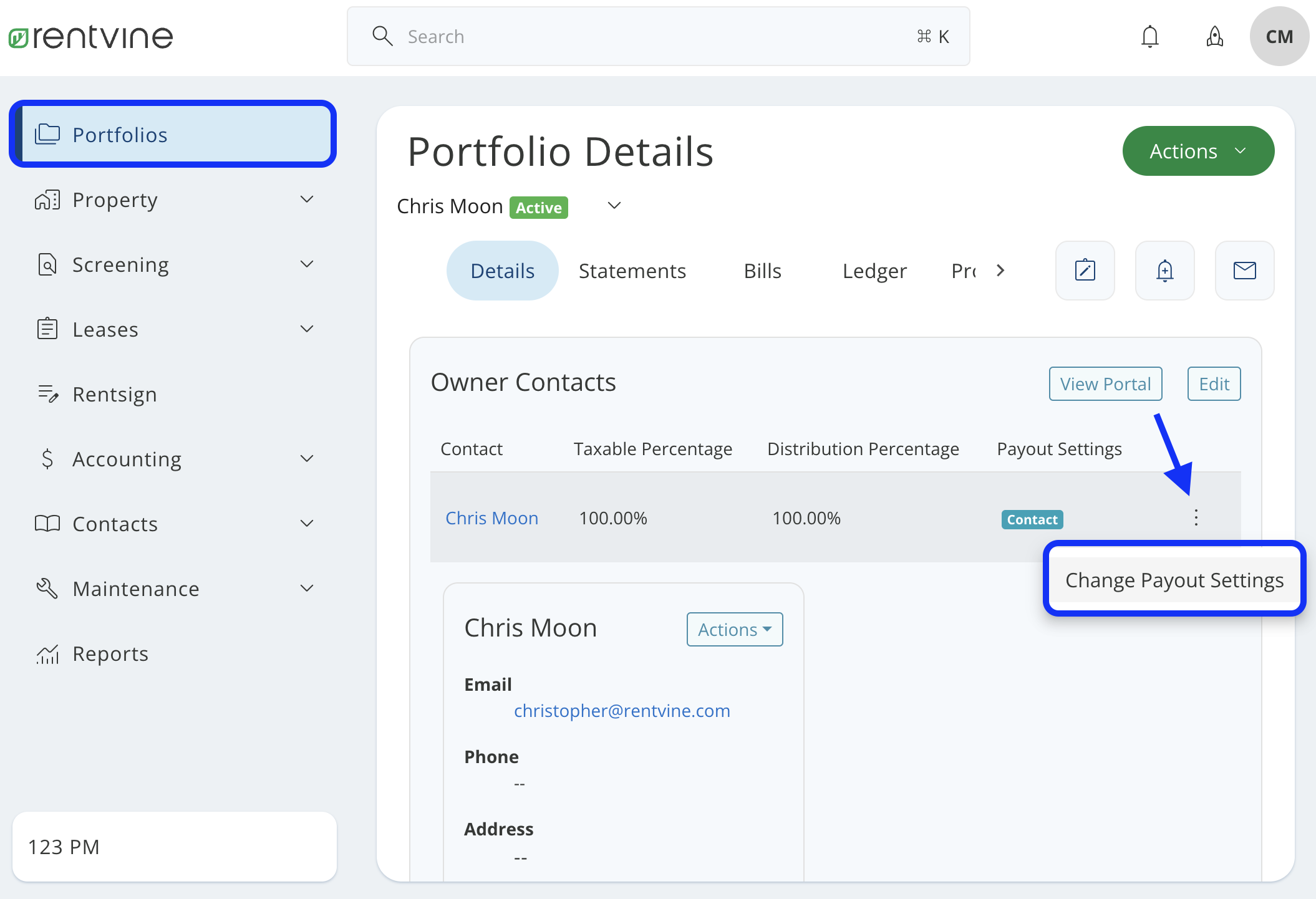 How to Override the Owner Contact Payout Method of a Portfolio