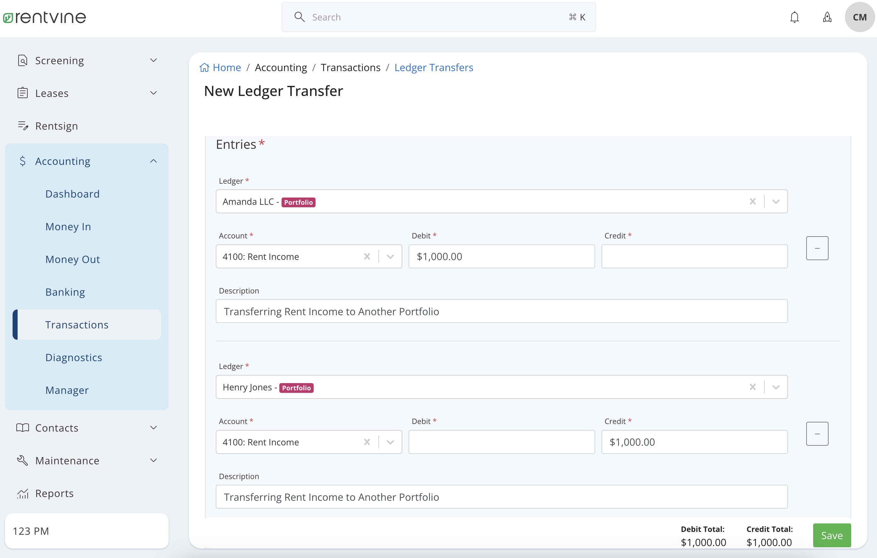 How to Add a Ledger Transfer