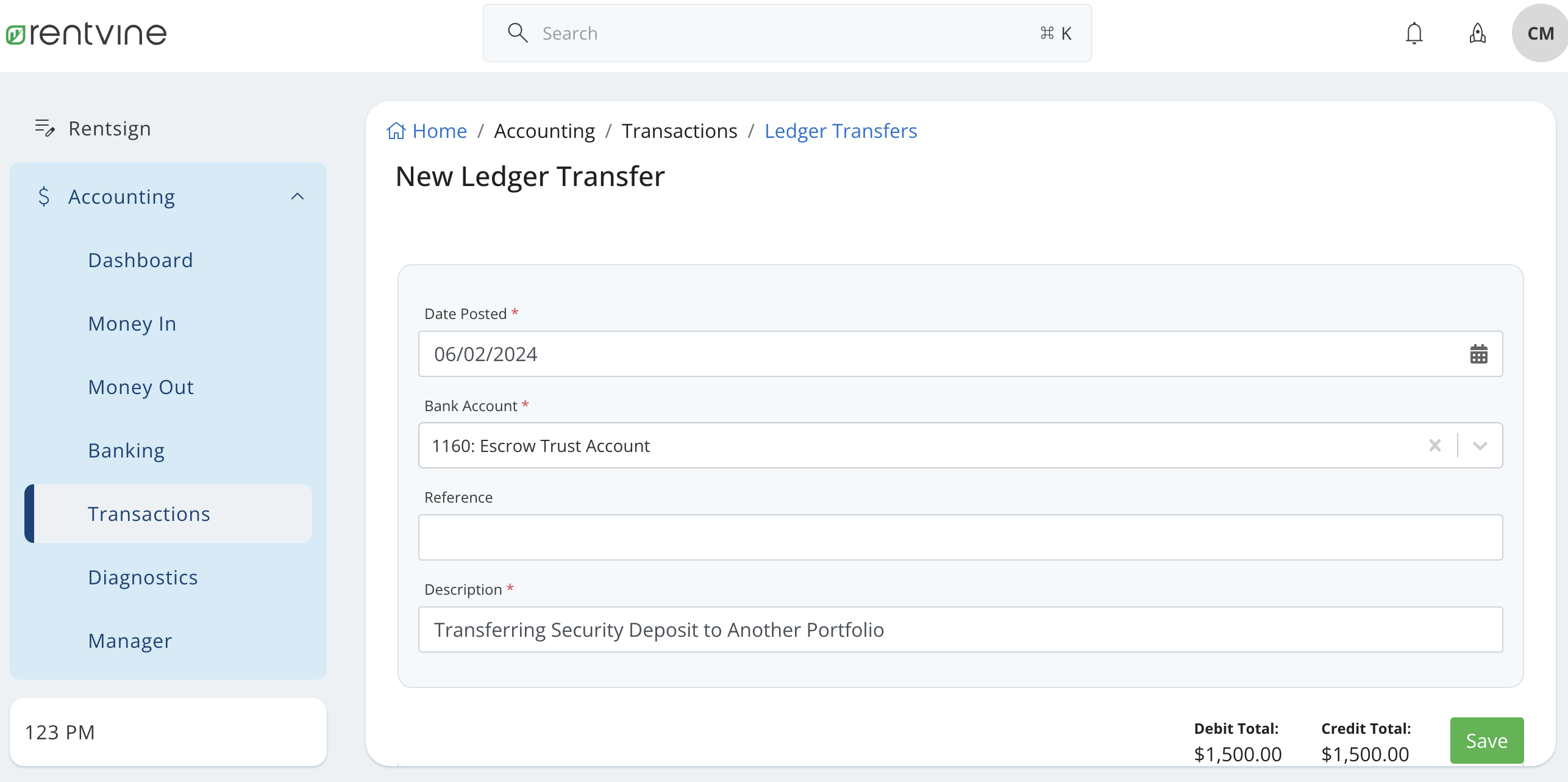 How to Add a Ledger Transfer