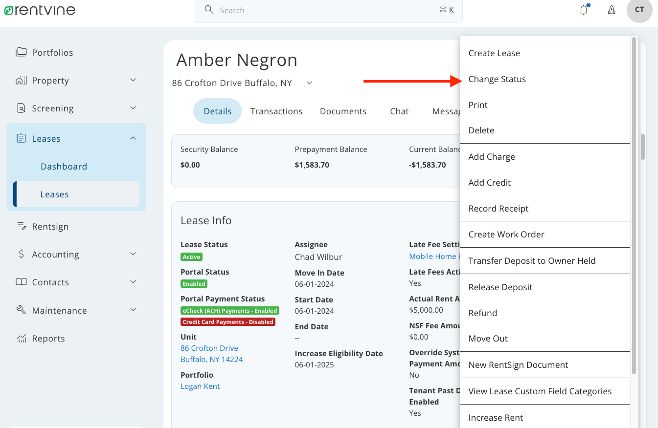 How to Edit the Status of a Lease