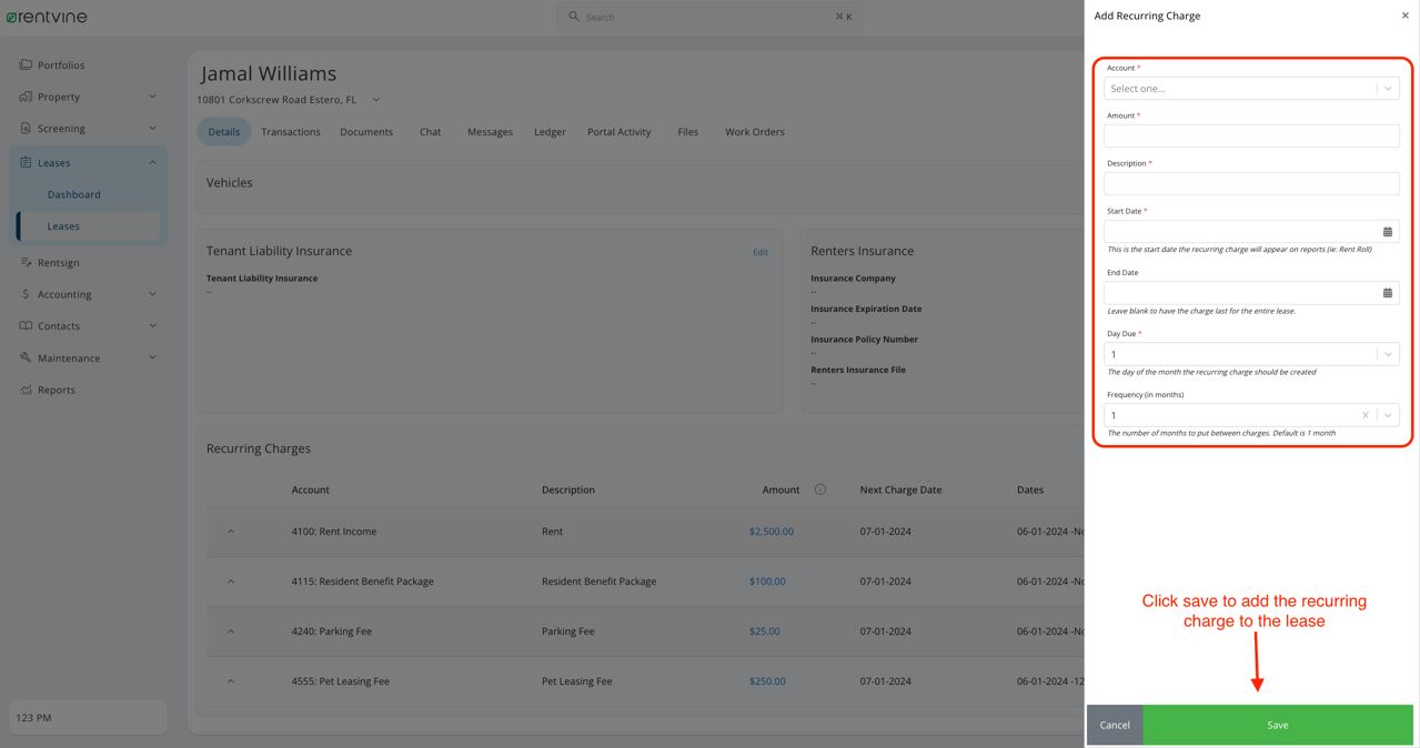 How to Add, Edit, or Delete Recurring Charges on a Lease
