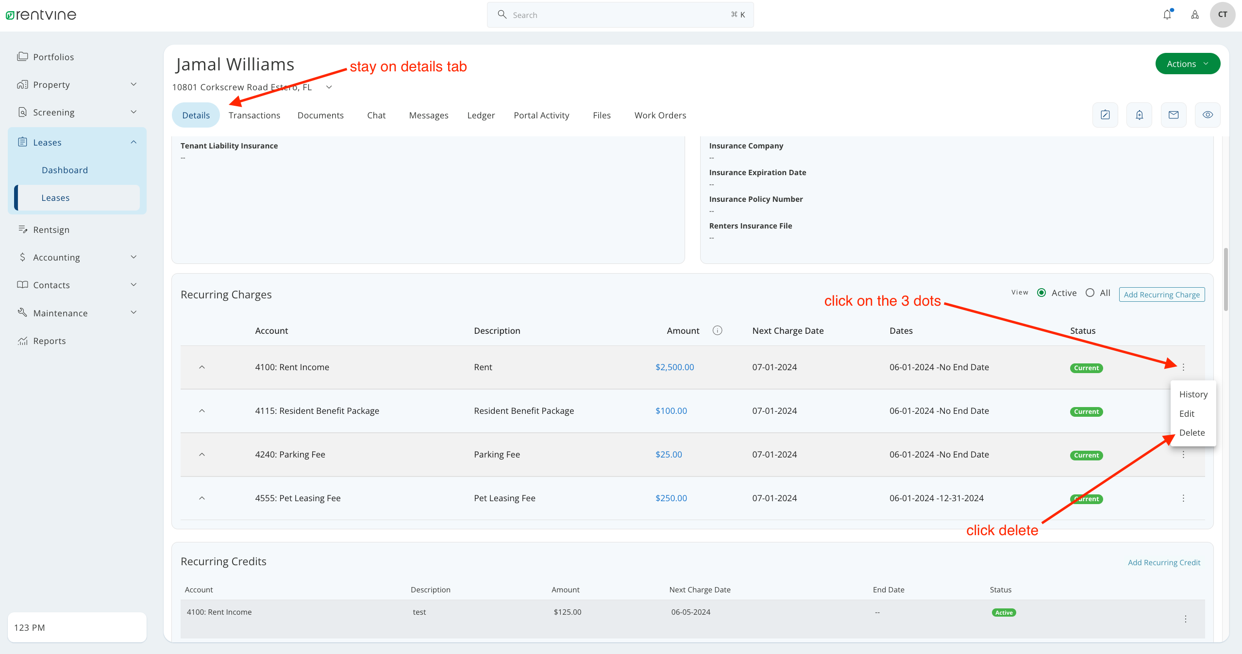 How to Add, Edit, or Delete Recurring Charges on a Lease