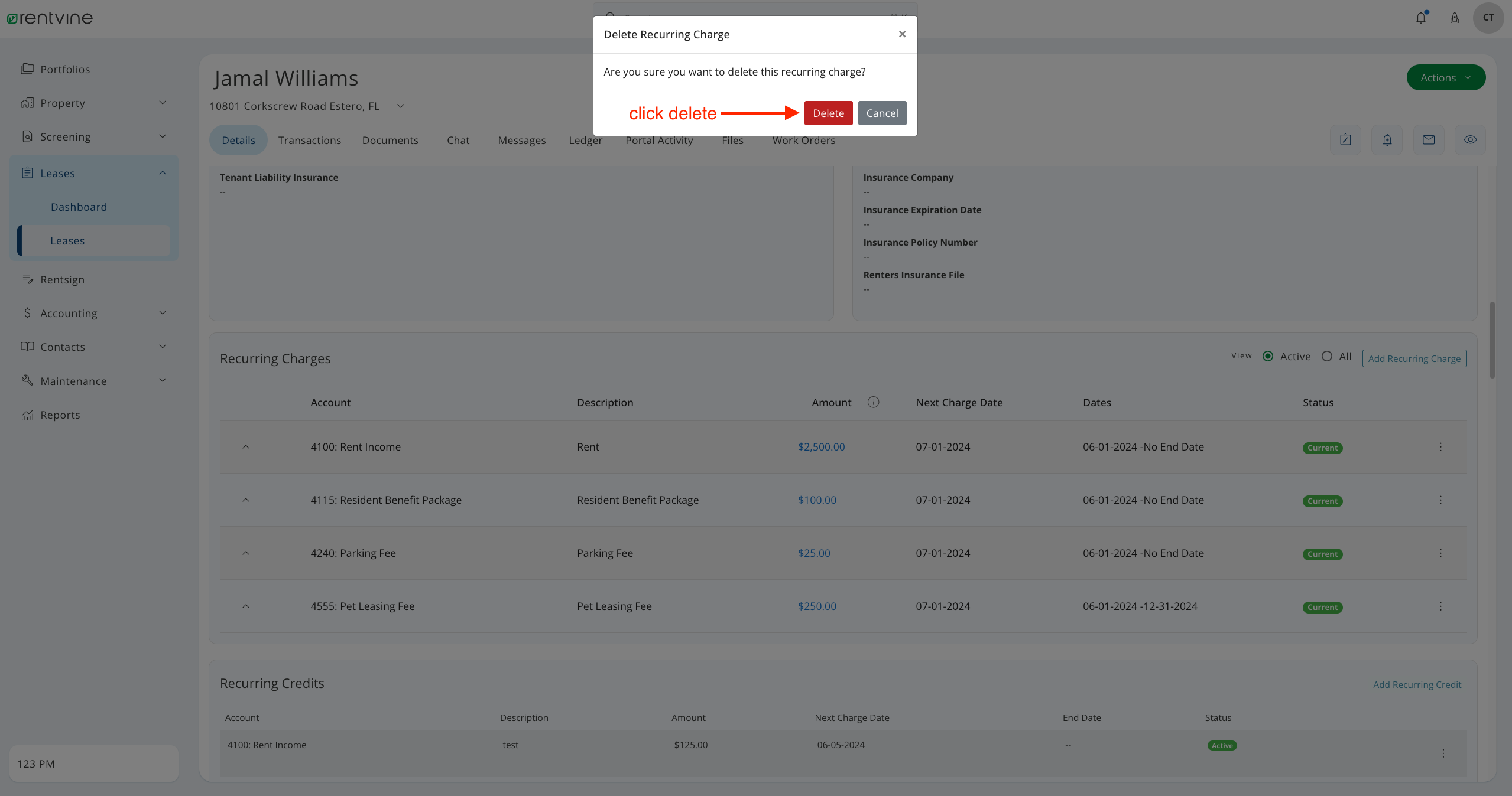 How to Add, Edit, or Delete Recurring Charges on a Lease