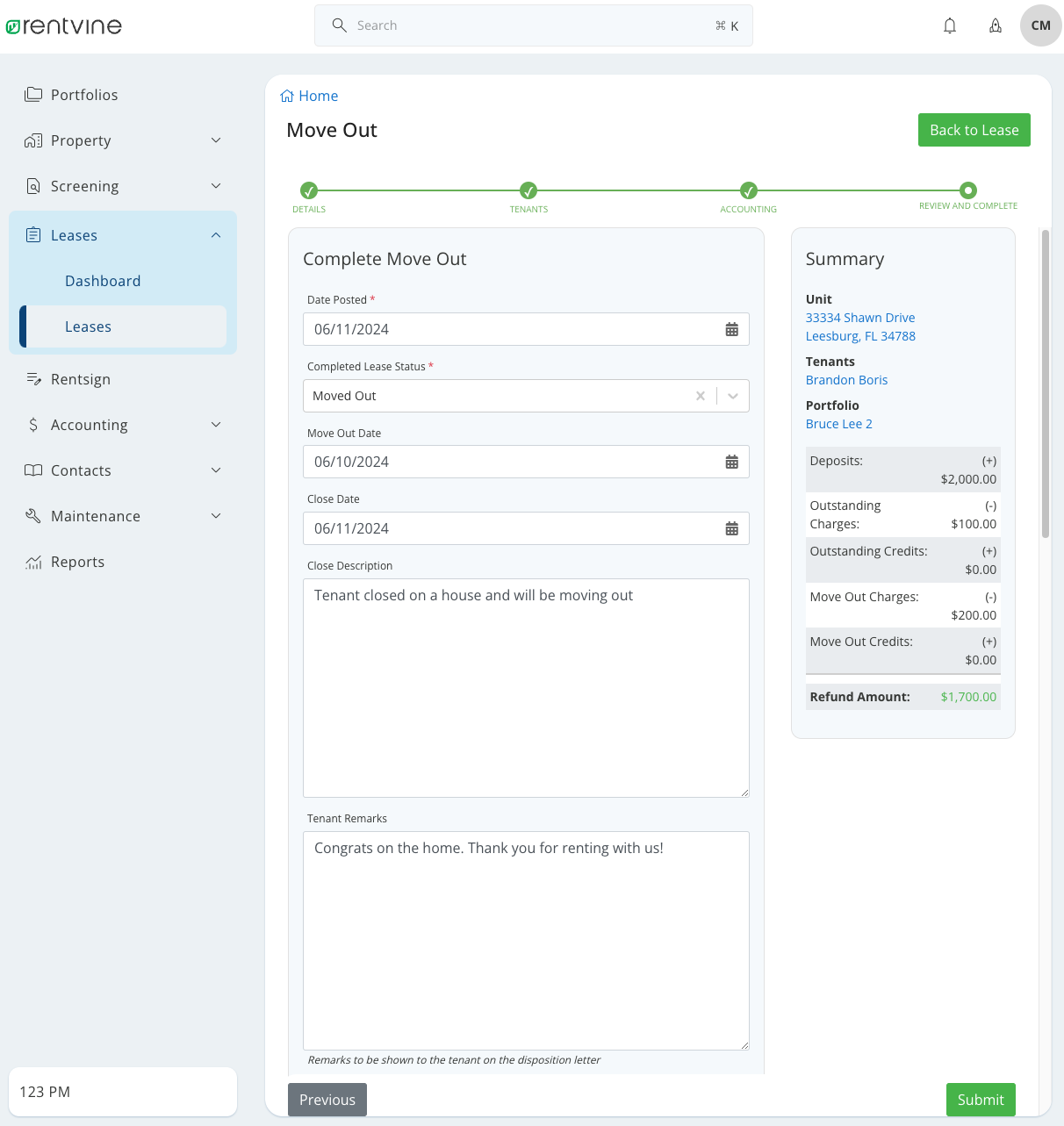 How to Move Out a Lease using the Move Out Flow
