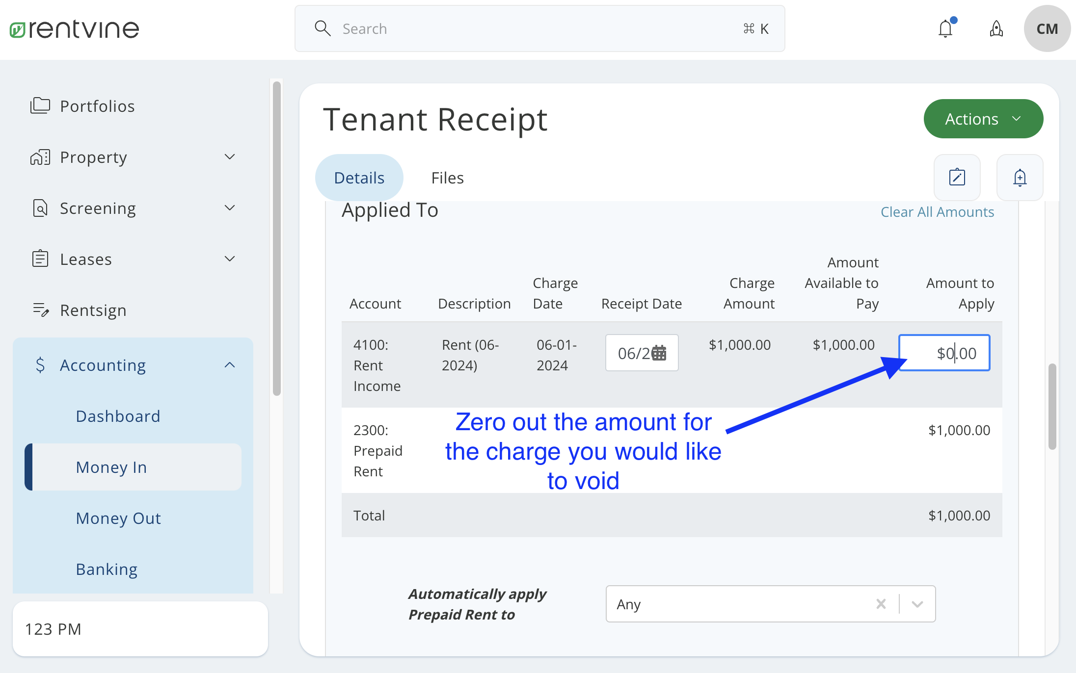 How to Void a Lease Charge that has a Receipt Allocated to It
