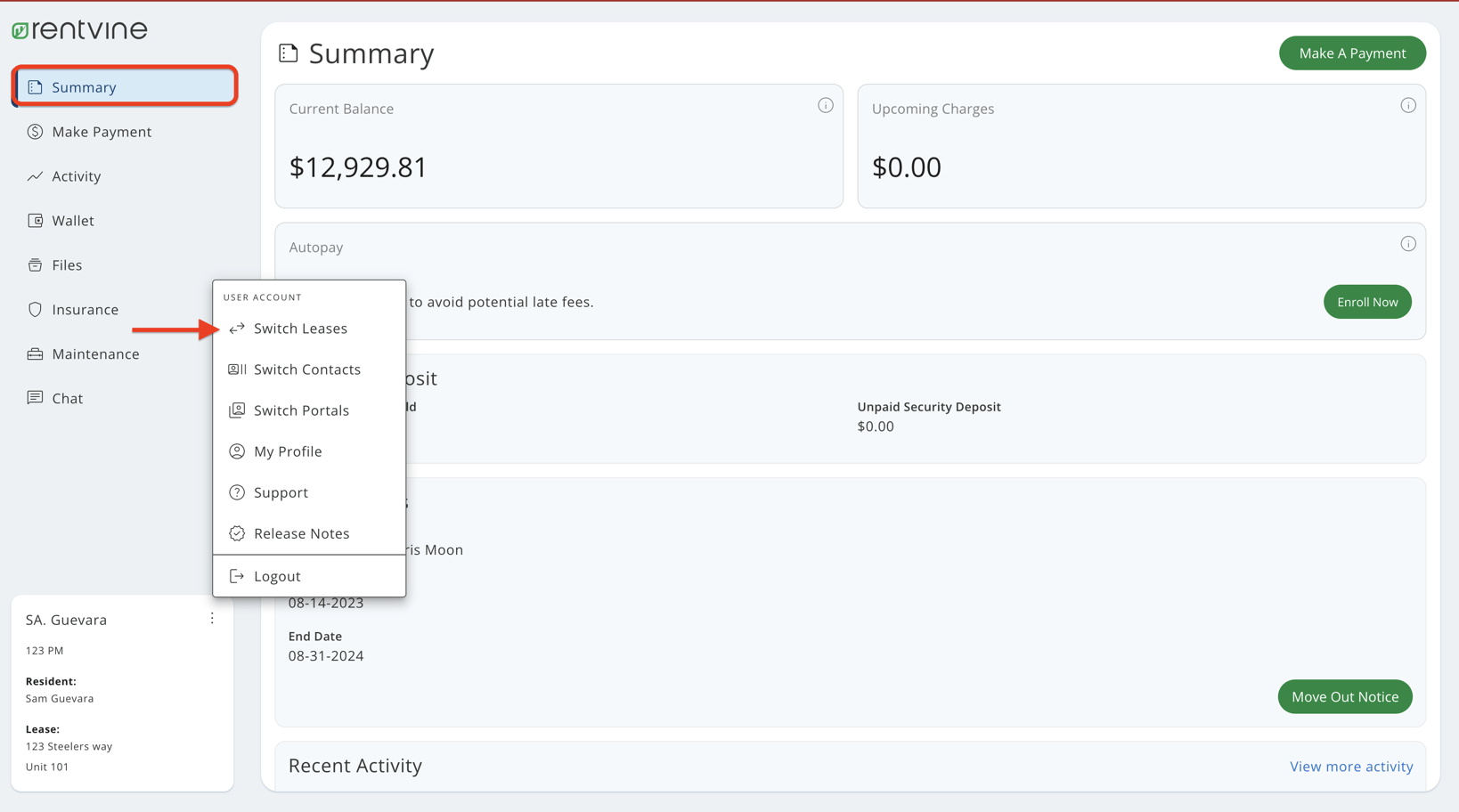 How To Switch Leases from Tenant Portal