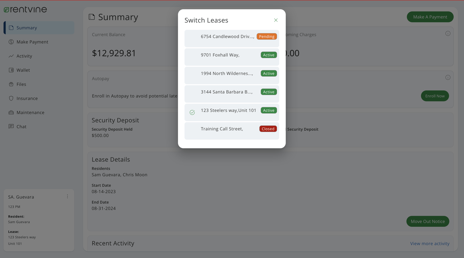 How To Switch Leases from Tenant Portal