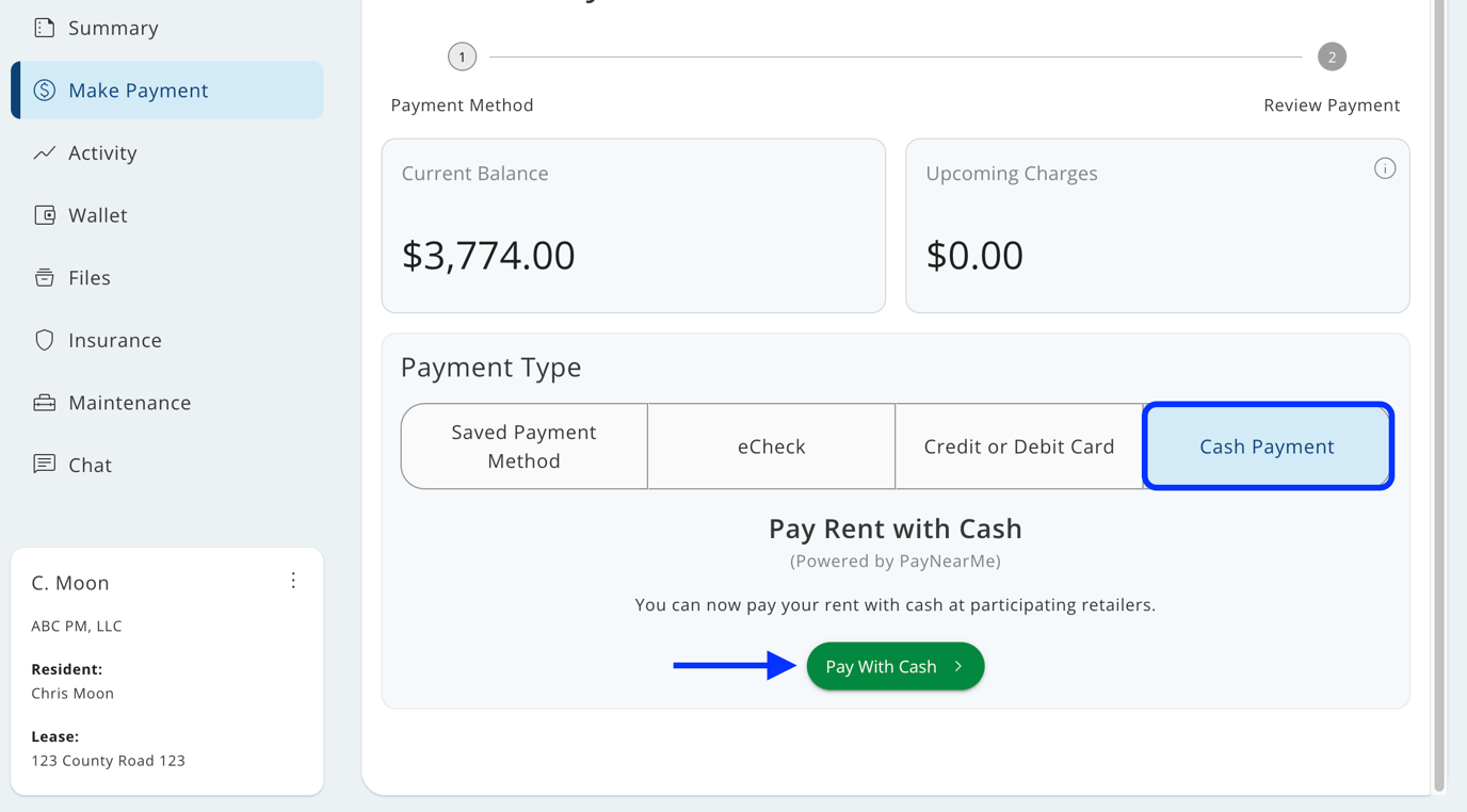 How to Make a Cash Pay Payment Through the Resident Portal