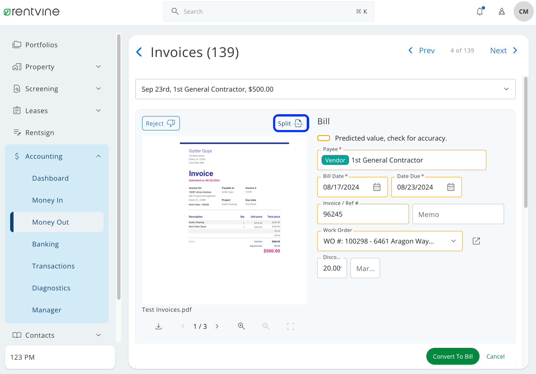 Rapid Invoice Feature