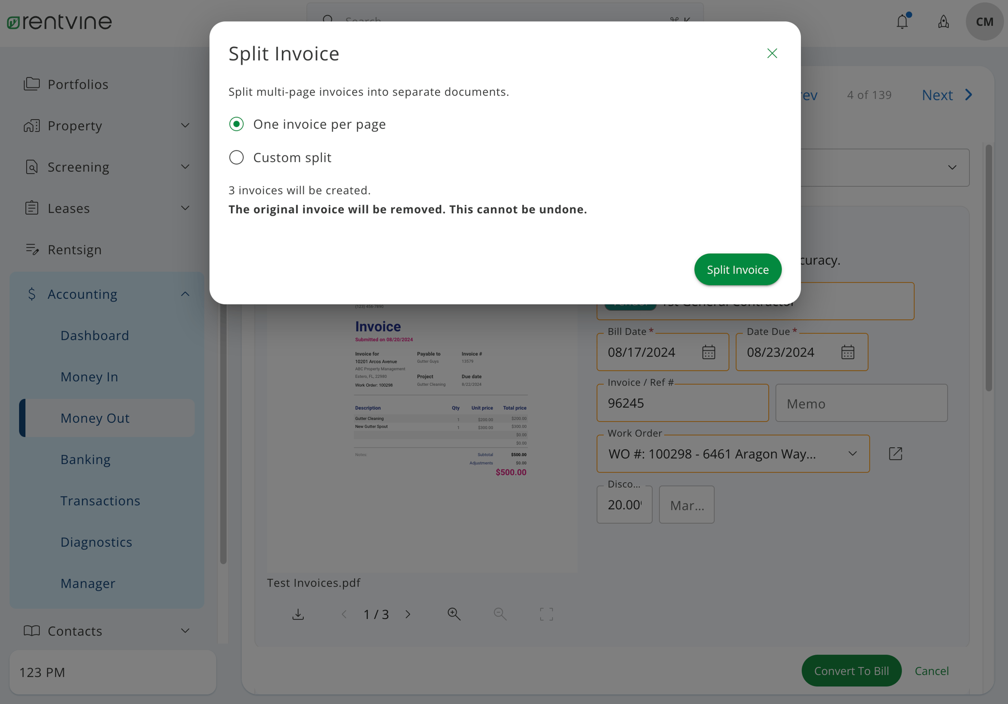 Rapid Invoice Feature