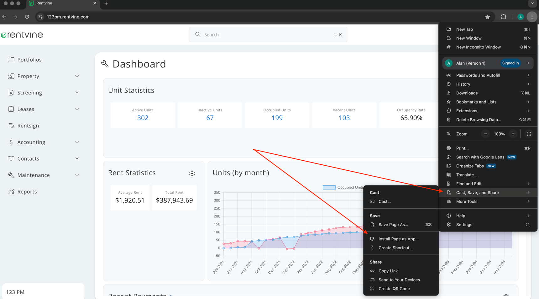 Adding Rentvine Website as an App on your Device