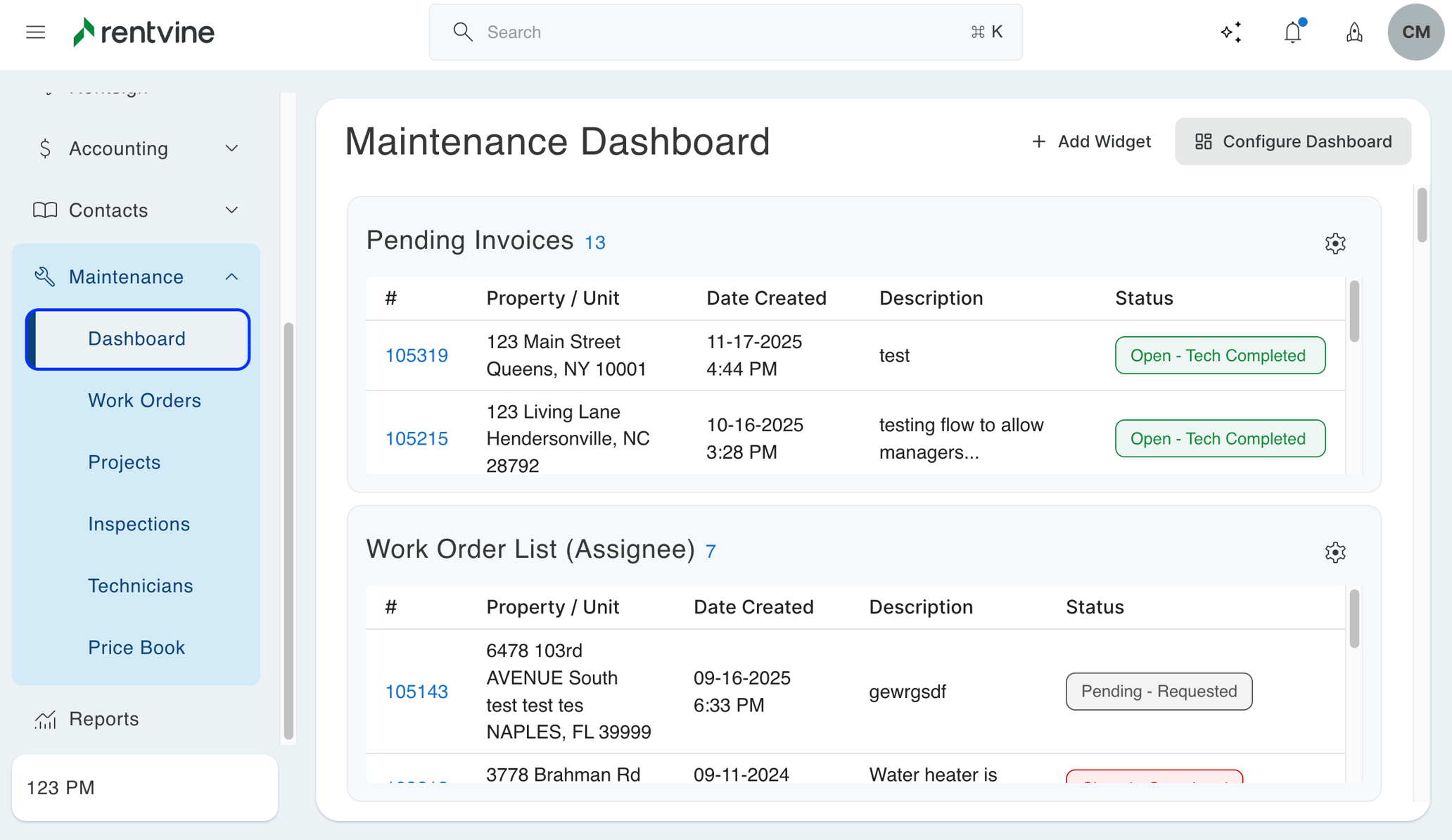 Maintenance Dashboard