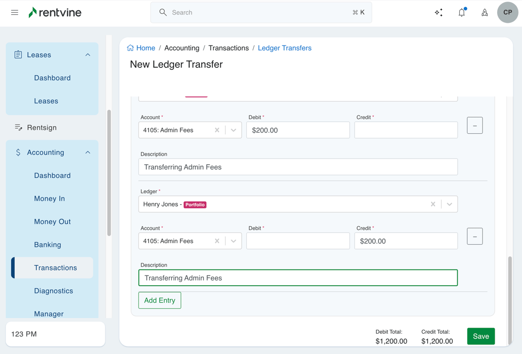 How to Add a Ledger Transfer