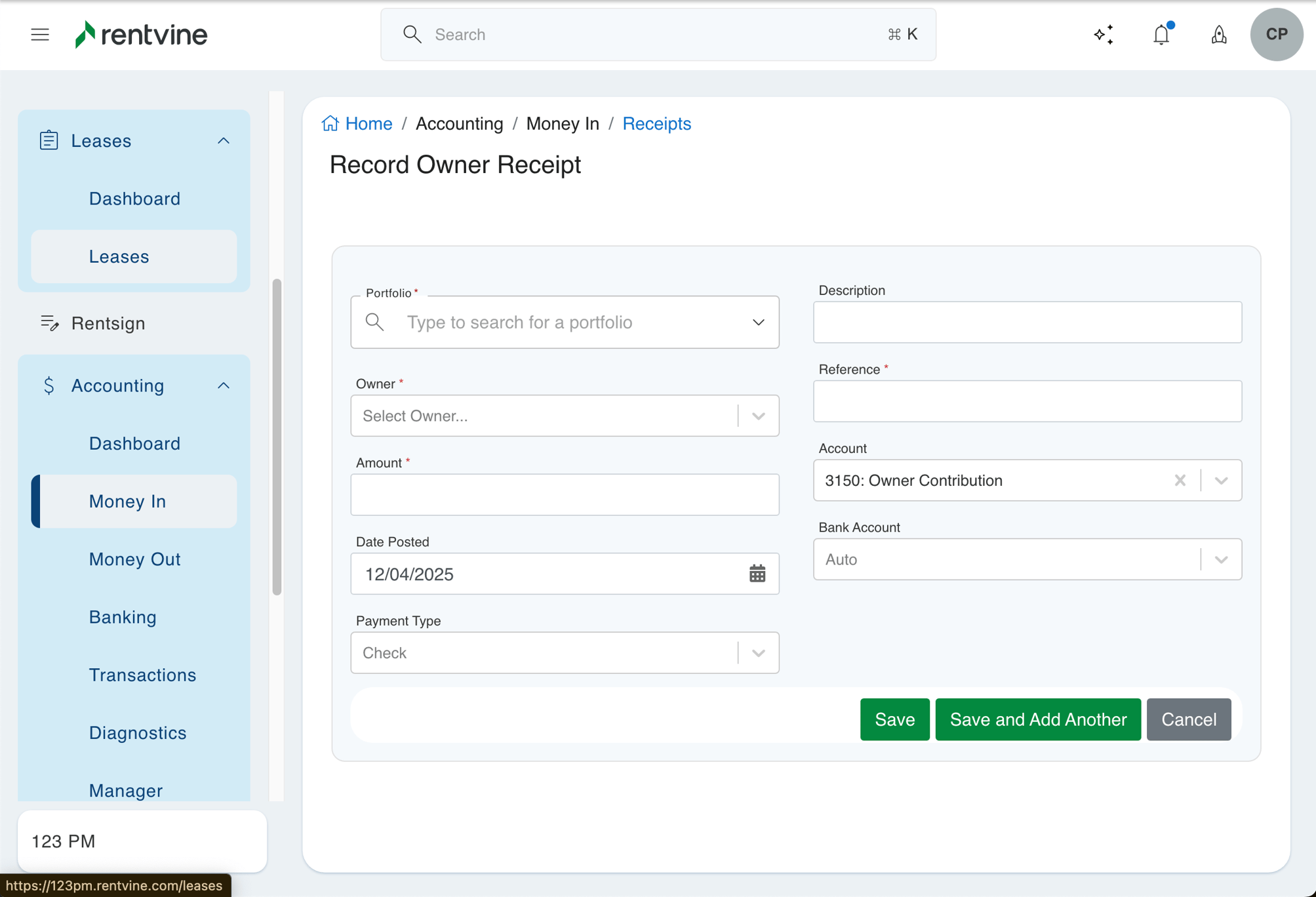 How to Record an Owner Contribution/Receipt (Money In)