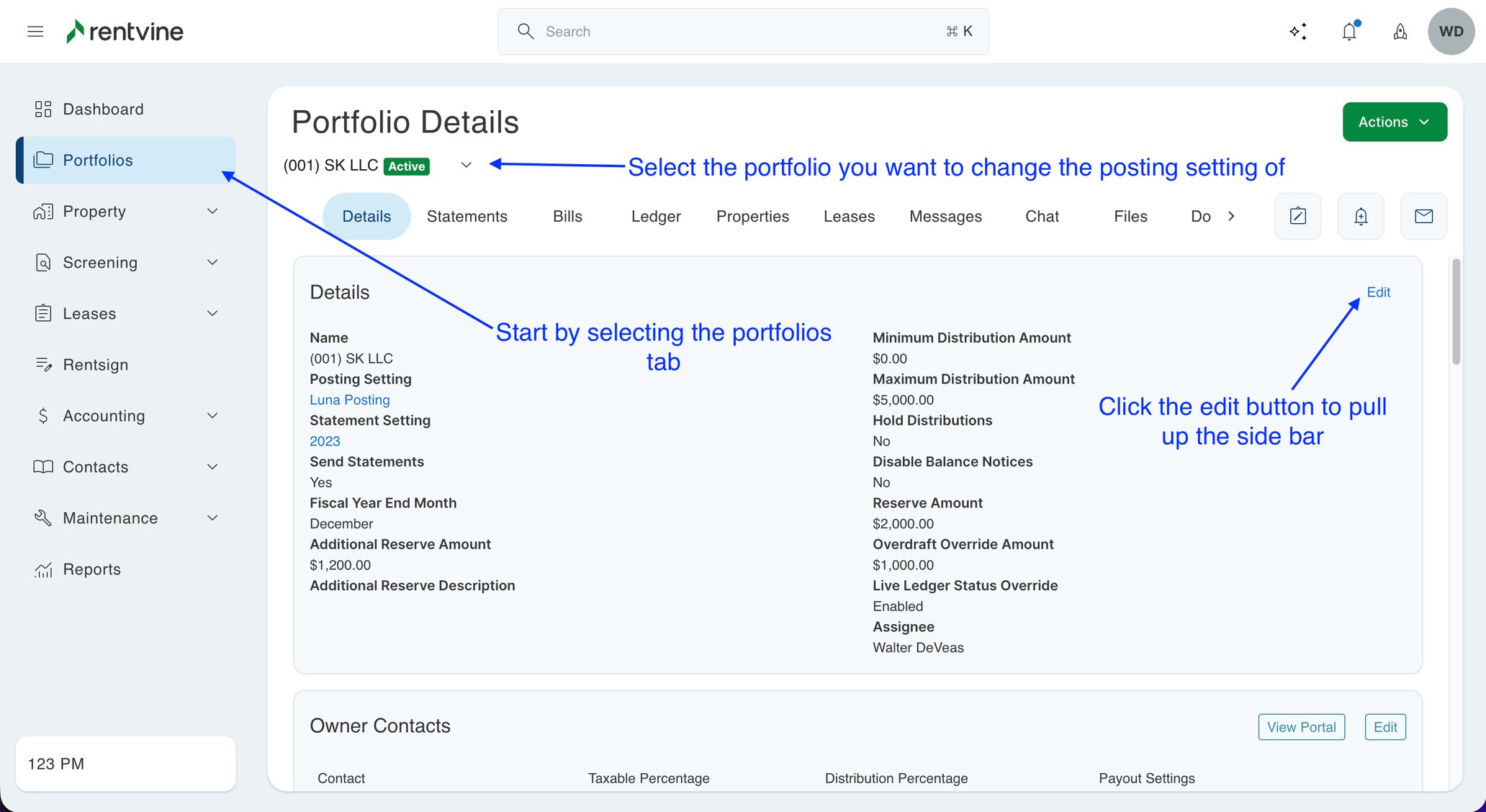 How to Edit the Posting Setting of a Portfolio