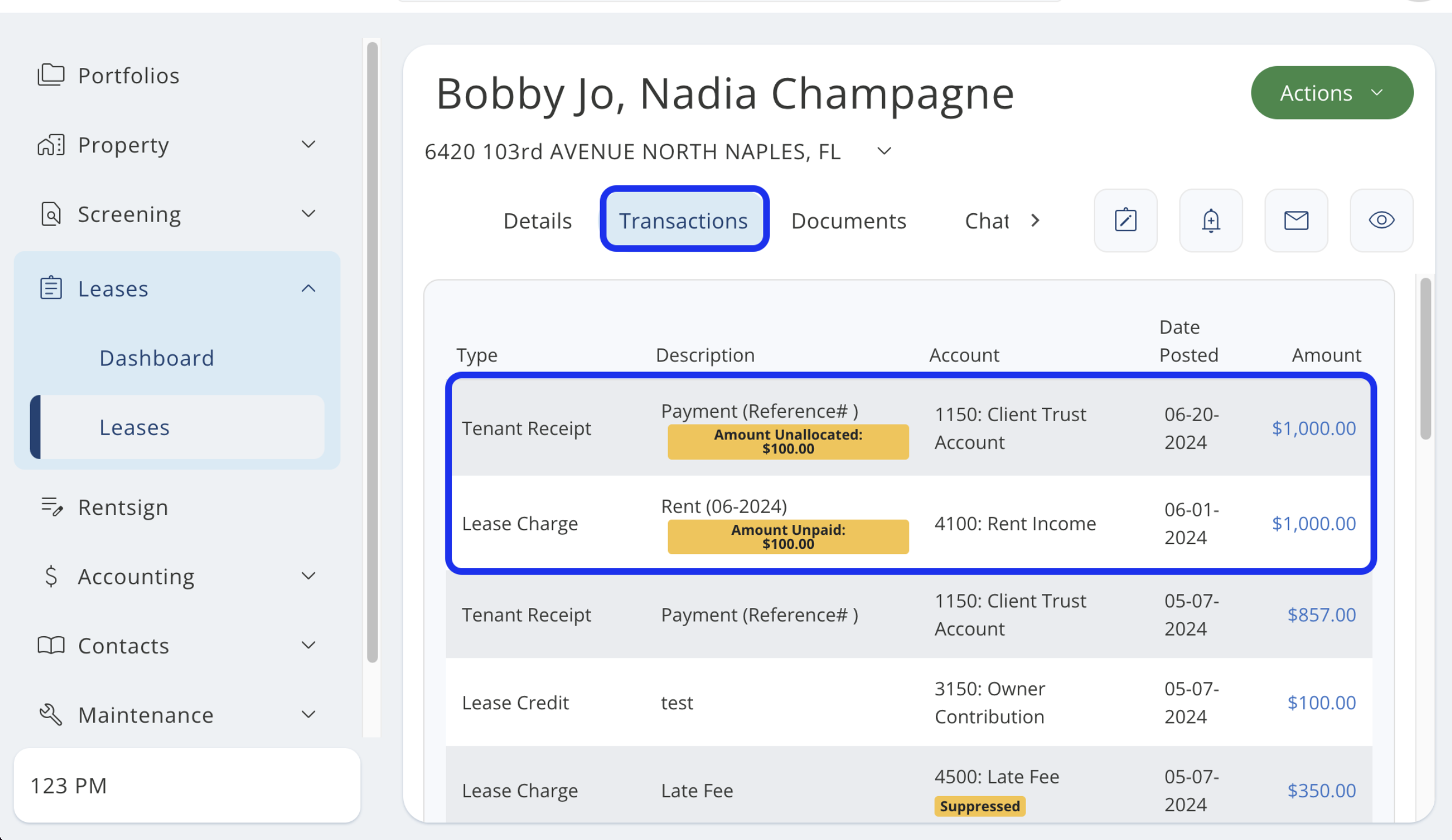 How to Void a Lease Charge that Has a Receipt Allocation